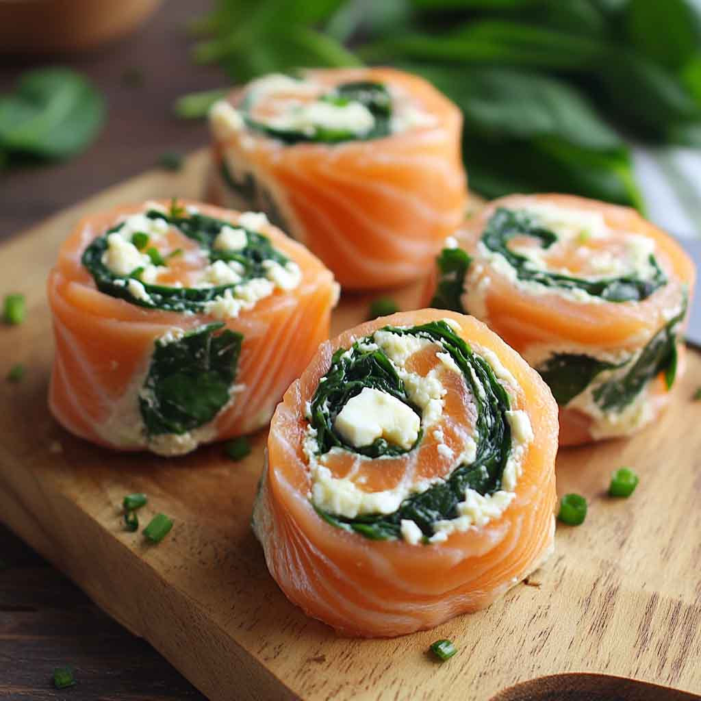 Spinach & Feta Stuffed Salmon Pinwheels - Gymonset