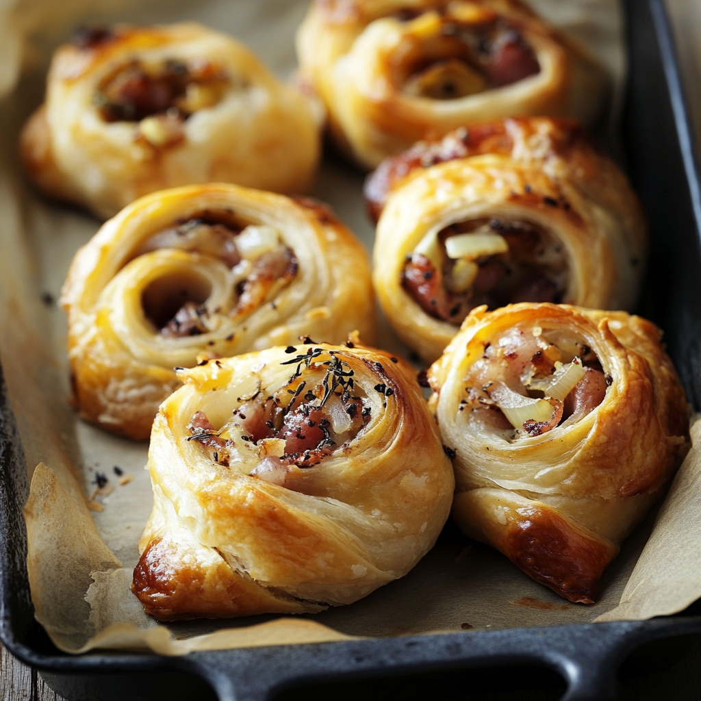 Bacon and onion flaky pastry rolls - Gymonset