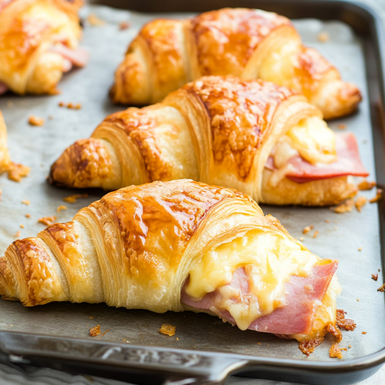Baked Ham and Cheese Croissants Recipe - Gymonset