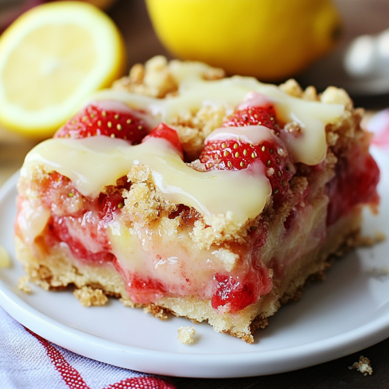Strawberry Crumb Bars with Meyer Lemon Glaze - Gymonset