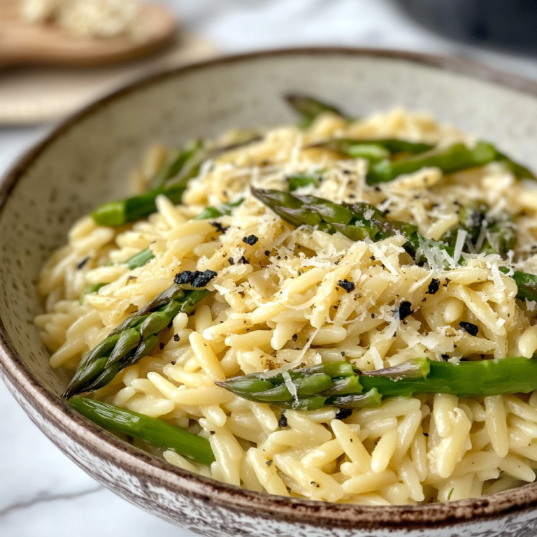 Cheesy Orzo with Asparagus and Black Truffle Butter Recipe - Gymonset