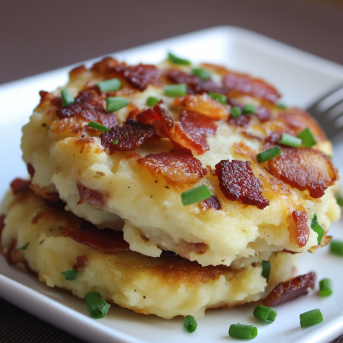 Mashed Potato Cakes with Cheese & Bacon Recipe - Gymonset