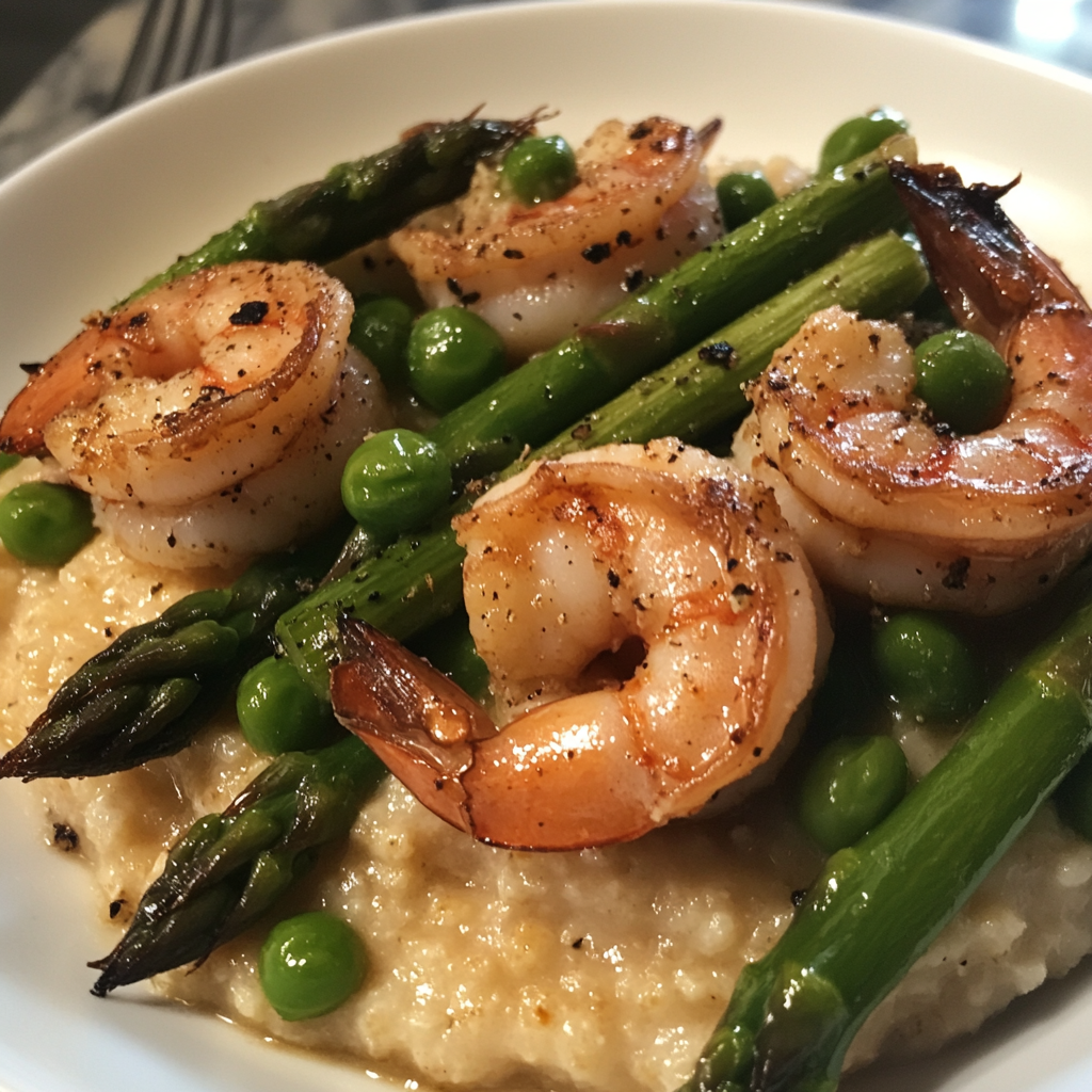 Shrimp and Grits with Asparagus and Snap Pea Recipe – Gymonset