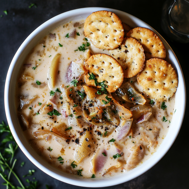 Three Onion Chowder with Parsleyed Oyster Crackers Recipe - Gymonset
