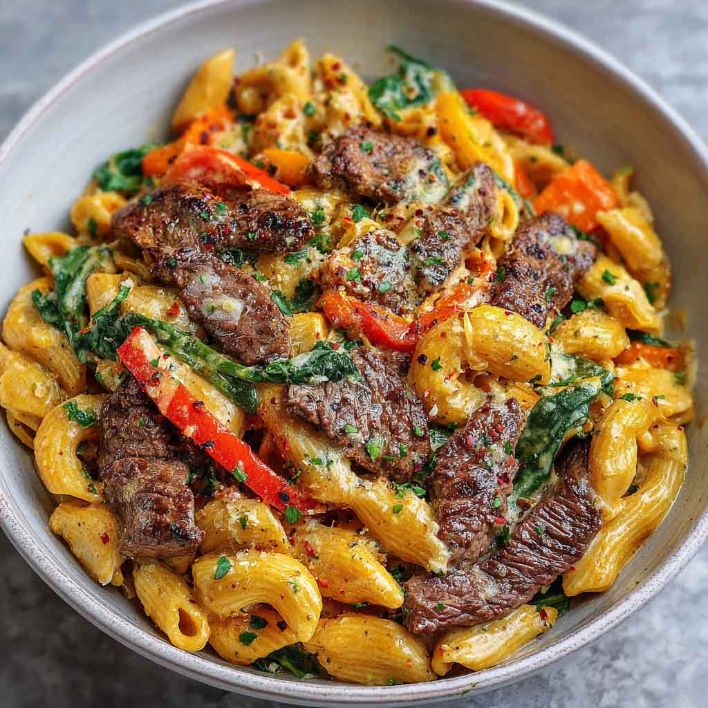 One-Pot Creamy Spicy Garlic Butter Steak & Pasta - Gymonset