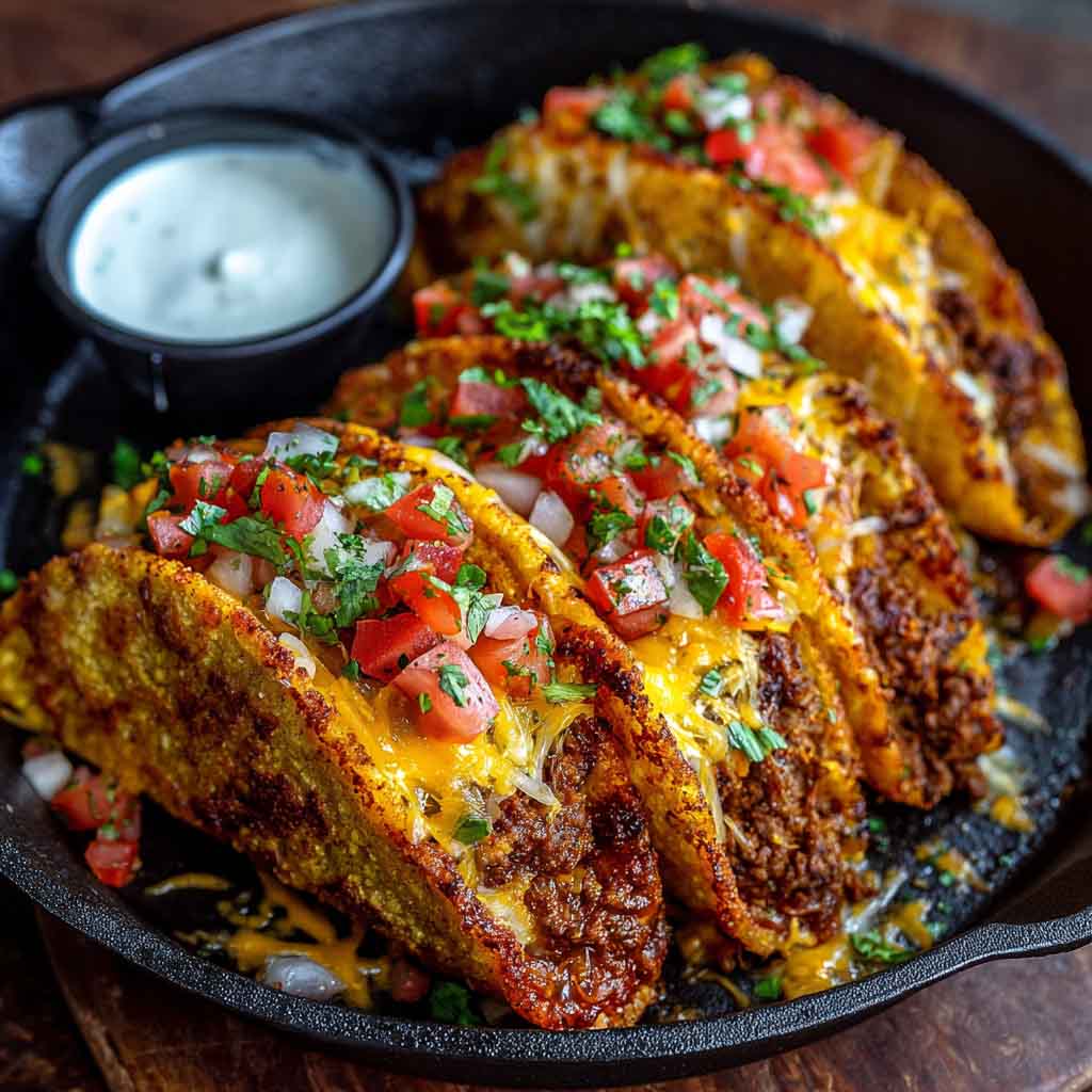 Oven-Baked Cheesy Tacos Recipe – Crispy Loaded Tacos with Beef, Cheese ...