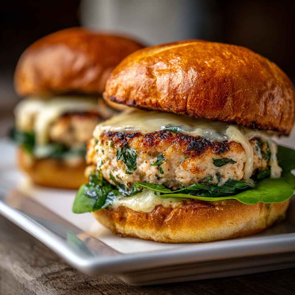 White Cheddar and Spinach Chicken Burgers Recipe – Juicy Chicken ...